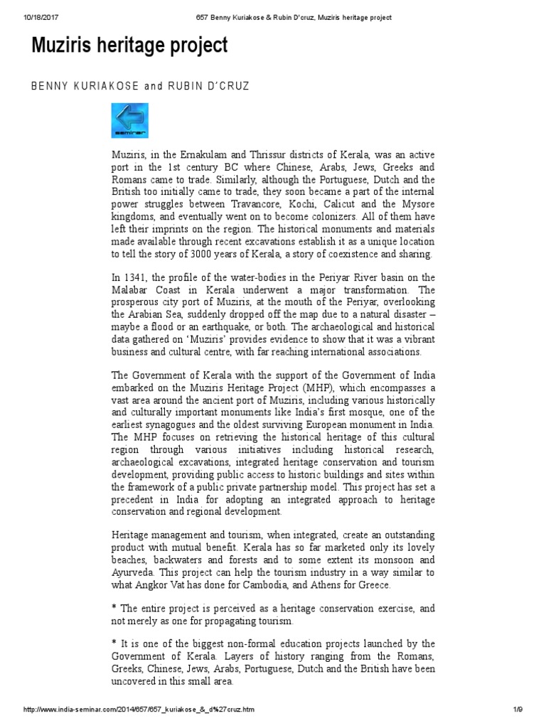 The Integrated Muziris Heritage Project: Reviving Kerala's Ancient Port ...