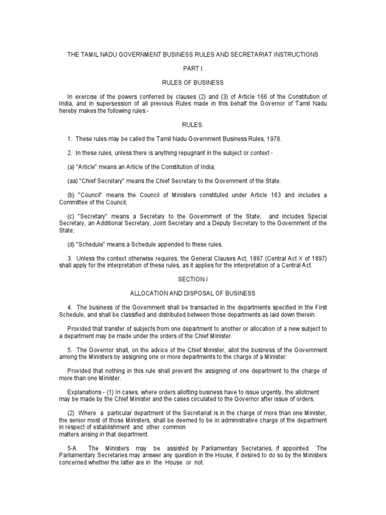 Tamil Nadu Government Business Rules 1978 | PDF | Pardon | Government ...