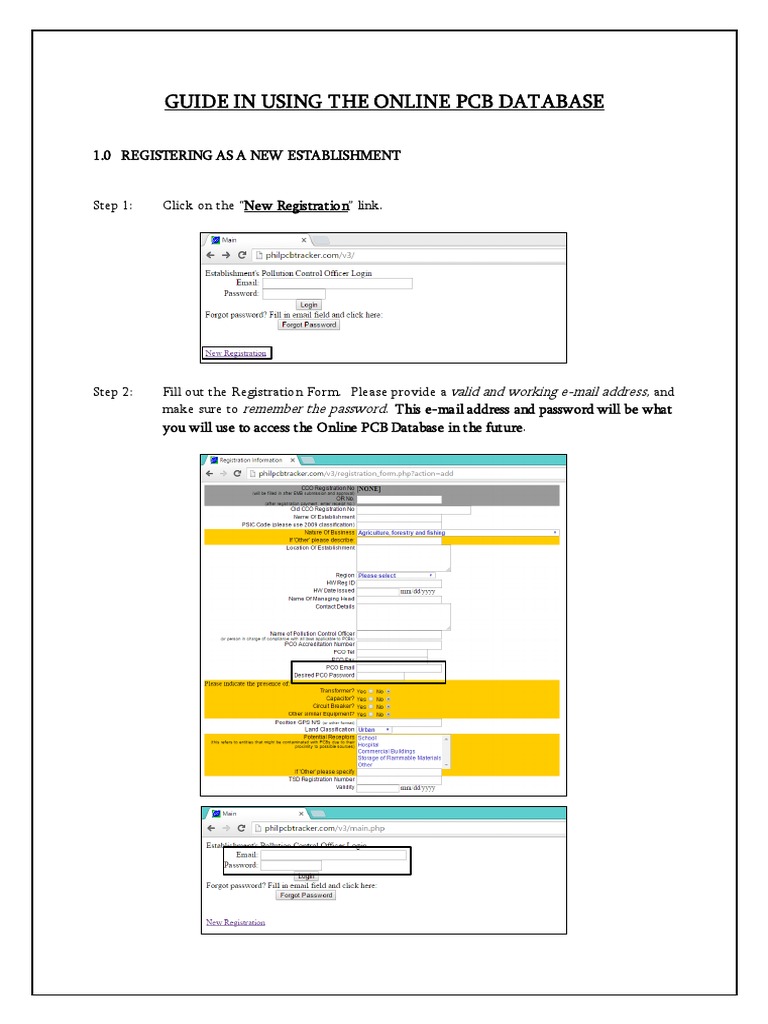 Guide in Using The Online PCB Database: Valid and Working E-Mail ...