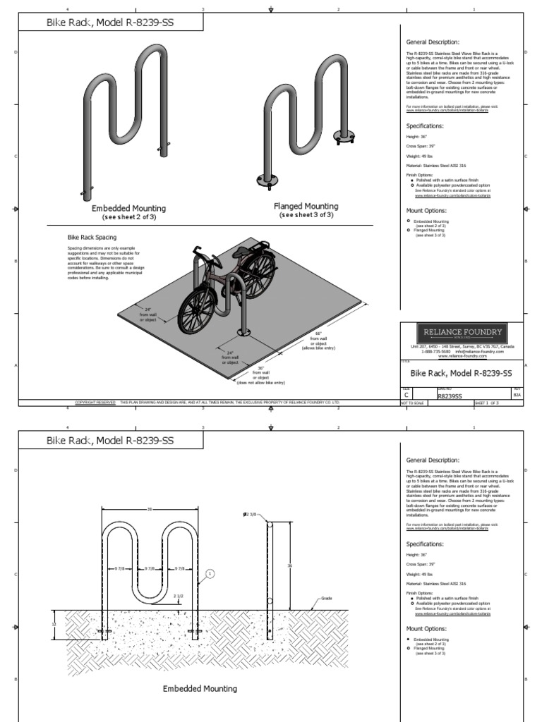 R 8239 SS Bike Rack Installation | PDF | Stainless Steel | Building Materials