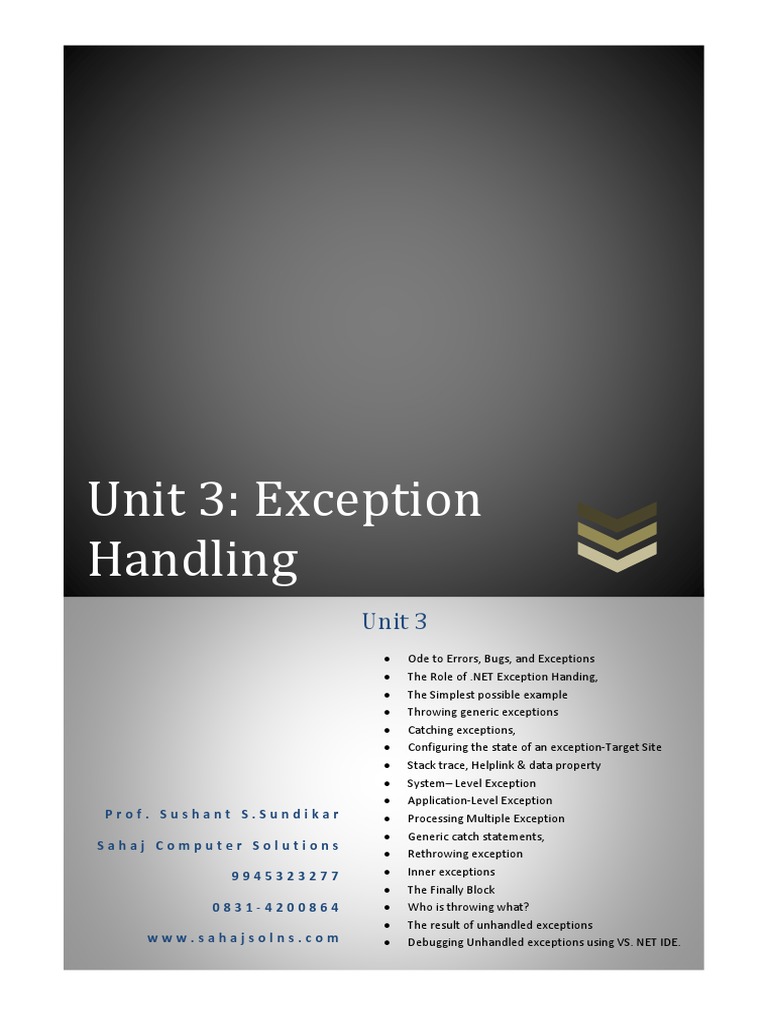 Unit 3 Exception Handling Pdf Software Bug C Sharp Programming 0294