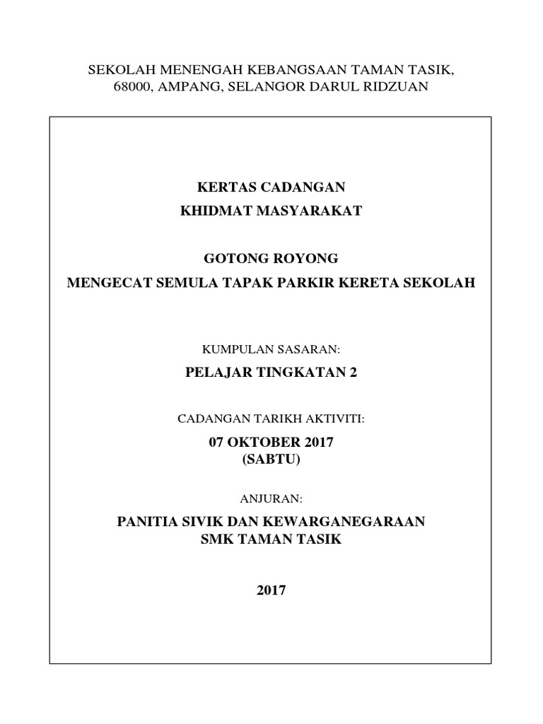 Terbaru-Kertas Cadangan Khidmat Masyarakat SMKTT'17 | PDF