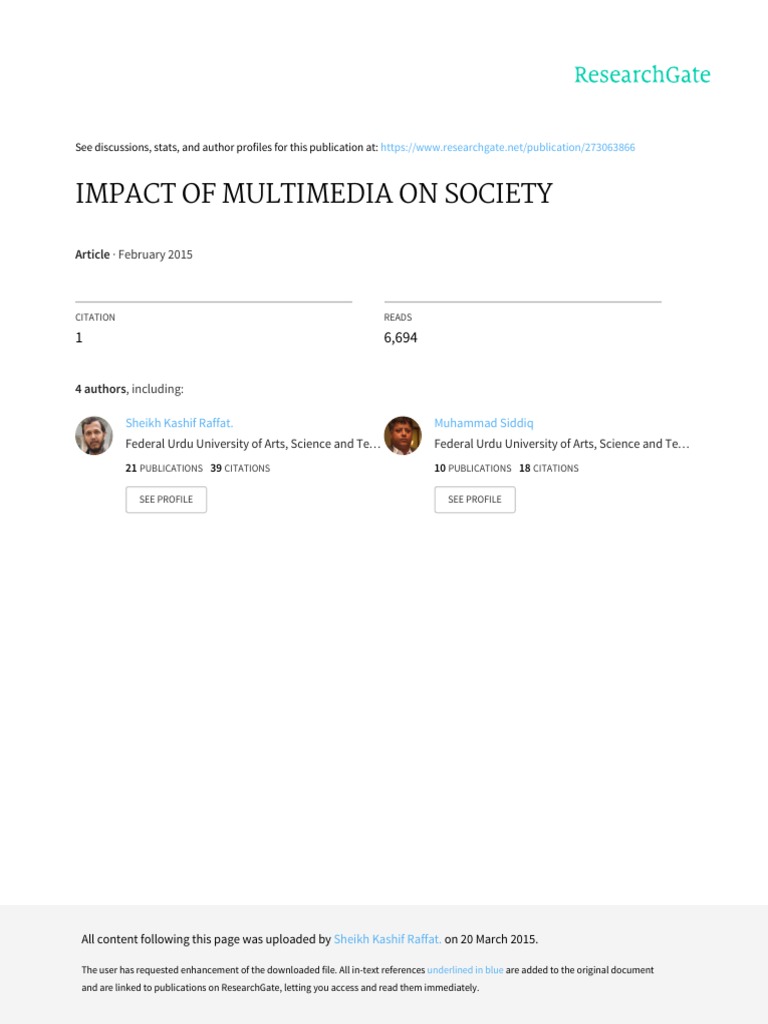 Impact of Multimedia On Society | PDF | Media (Communication) | Information