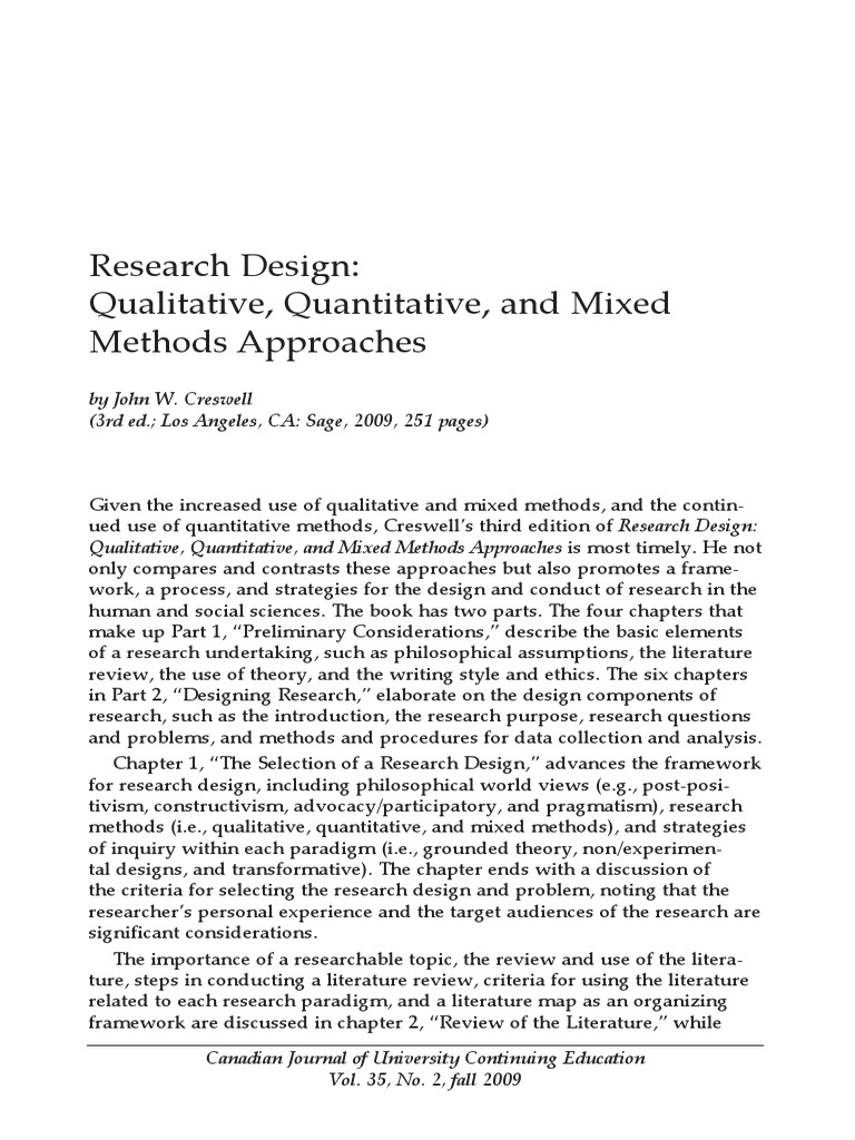 Research Design: Qualitative, Quantitative, and Mixed Methods ...