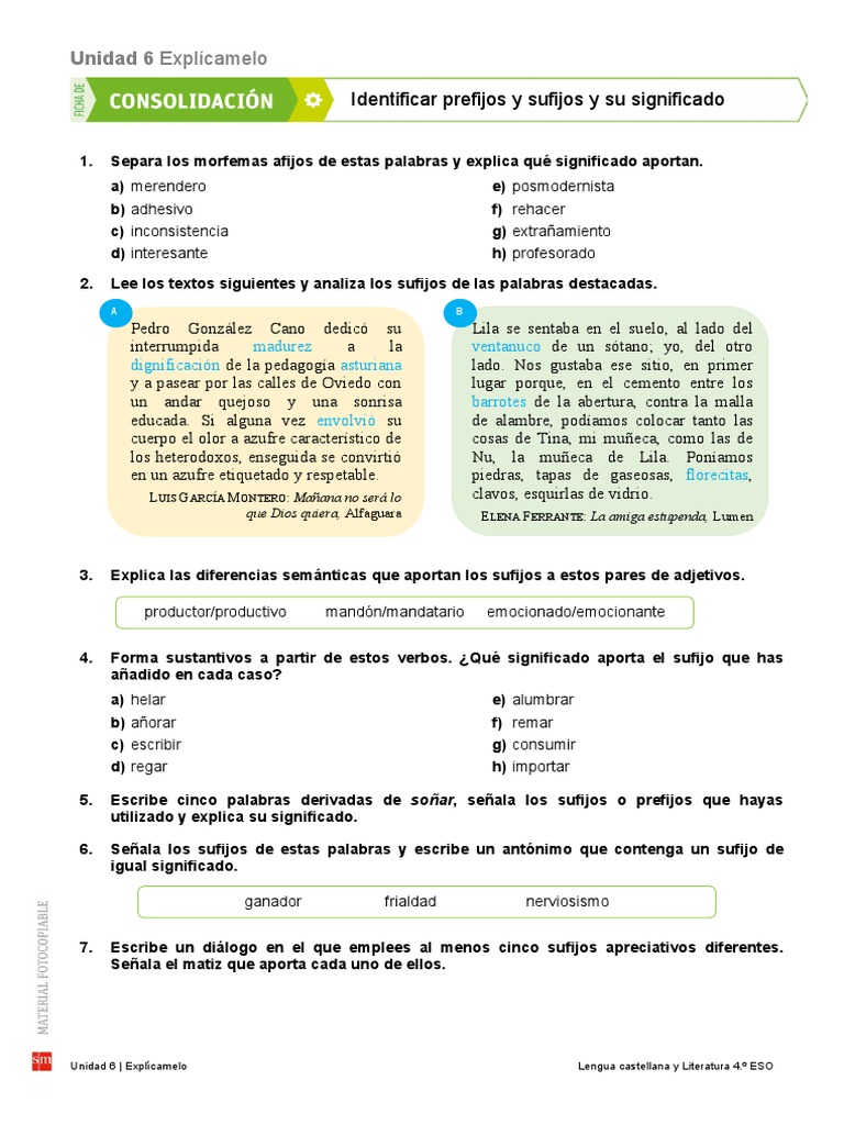 Prefijos y Sufijos en Lengua Española | PDF | Morfología | Tipología ...