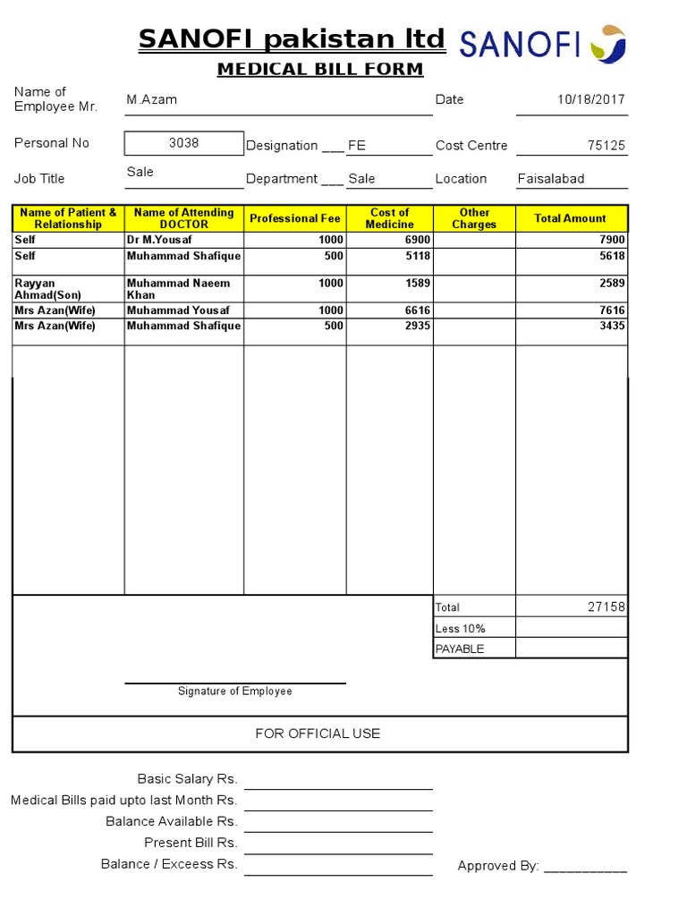 Medical Bill Form | PDF | Health Care | Service Industries