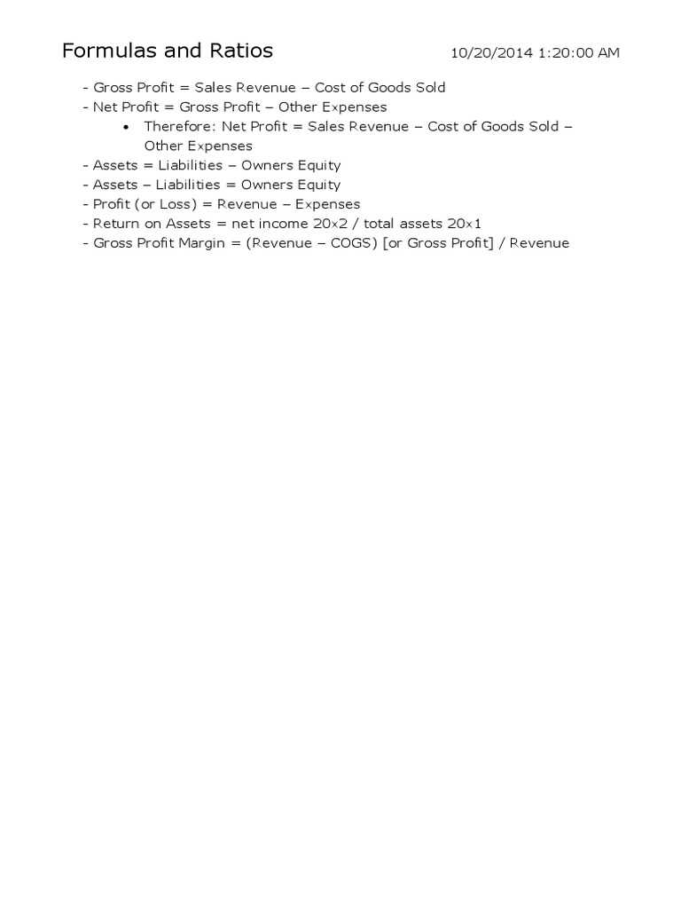Formulas Ratios Financial Statement Analysis | PDF | Equity (Finance ...