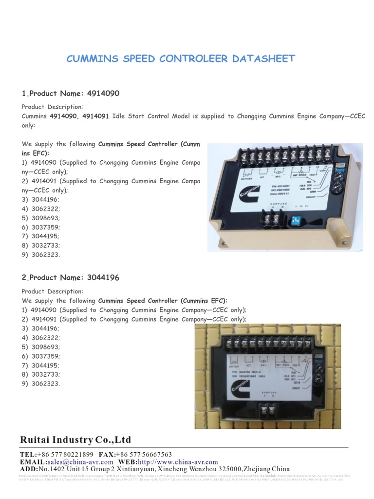 Cummins Speed Controller Datasheet | PDF | Power Supply | Amplifier