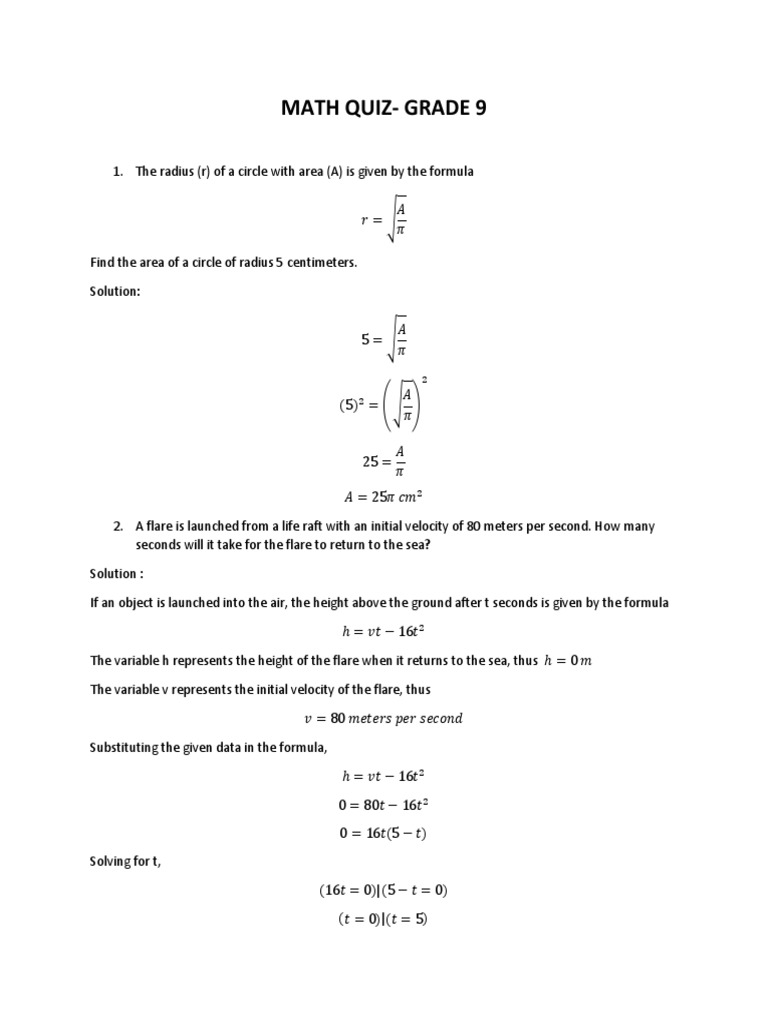 Grade 9 | PDF | Area | Physics