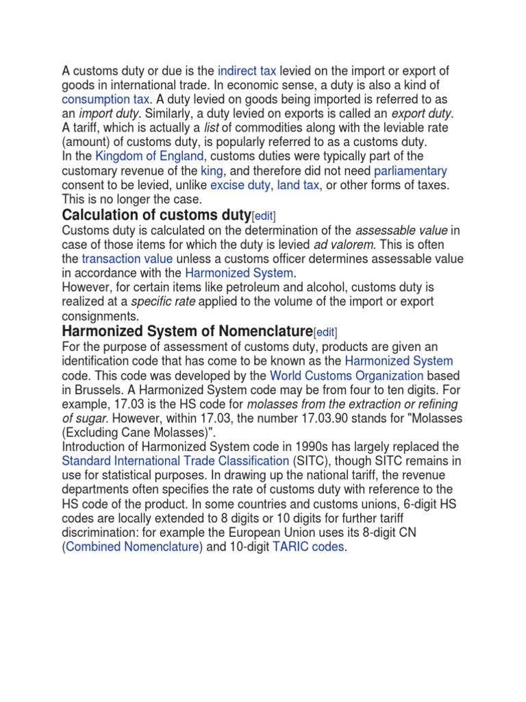 Calculation of Customs Duty: Import Duty Export Duty List | PDF