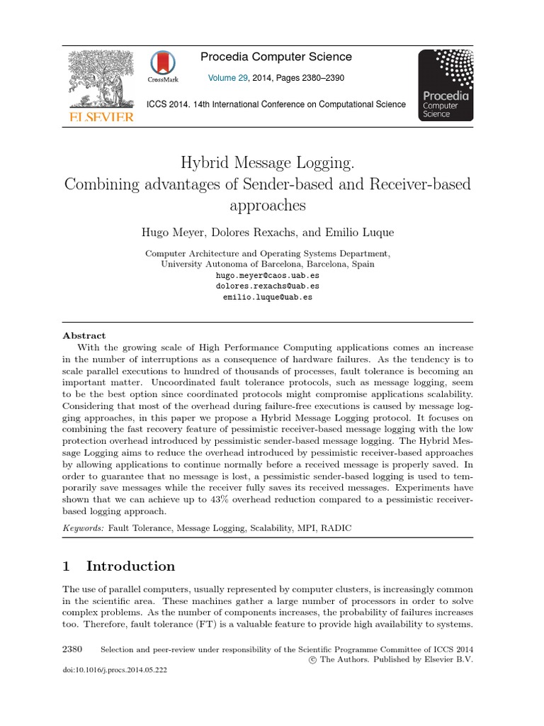Hybrid Message Logging. Combining Advantages of Sender-Based and Receiver-Based Approaches | PDF ...