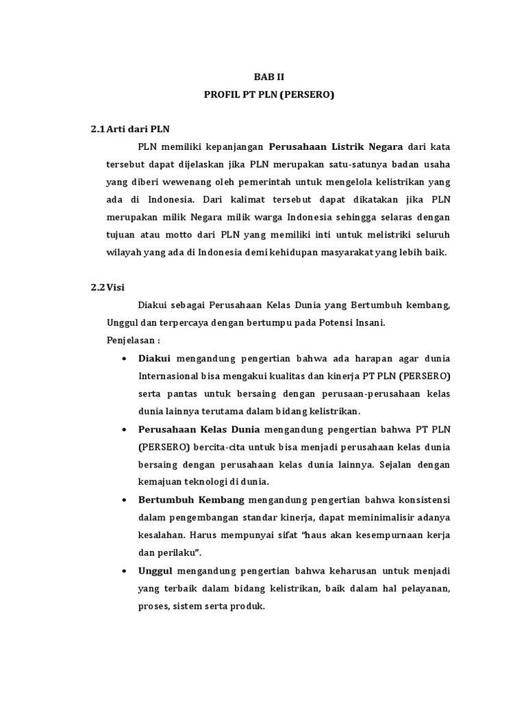 Bab II Profil PLN | PDF | Sains & Matematika