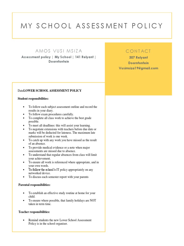 My School Assessment Policy | PDF