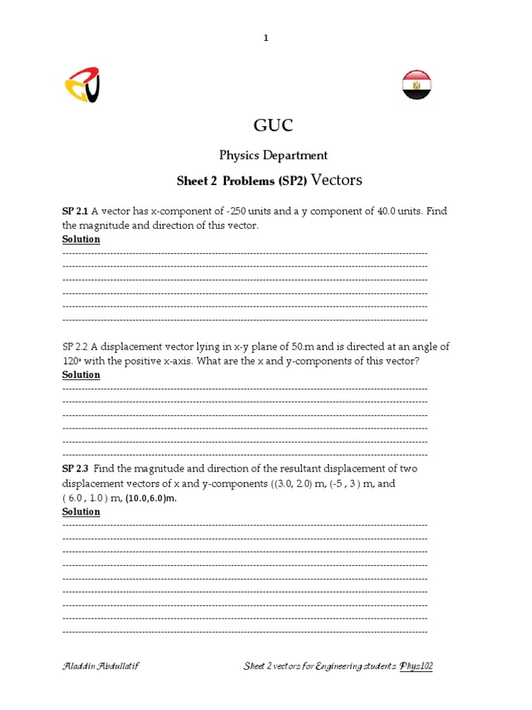 Vectors: Sheet 2 Problems (SP2) | PDF | Euclidean Vector | Plane (Geometry)