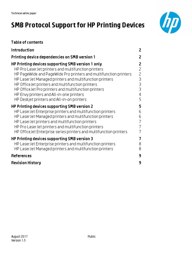 SMB Protocol Support For HP Printing Devices | PDF | Hewlett Packard ...