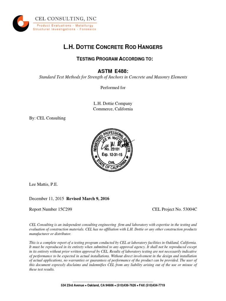 Concrete Rod Hanger Test Report | PDF | Strength Of Materials | Concrete
