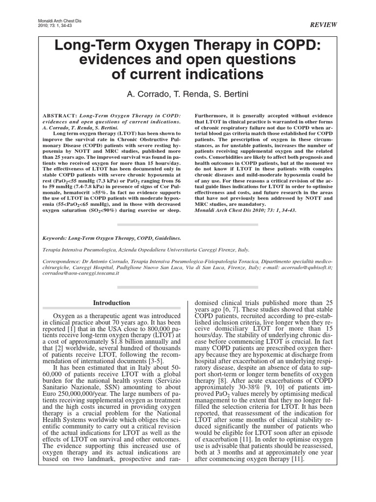 Long-Term Oxygen Therapy in COPD: Evidences and Open Questions of ...