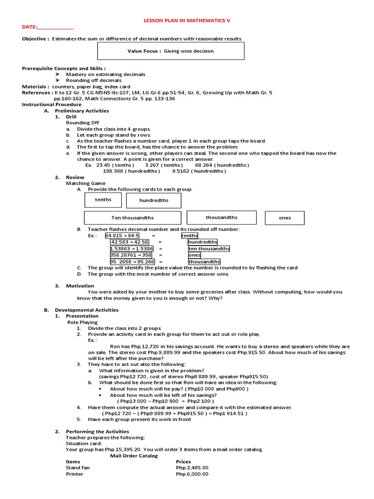 LP Mathematics Q2 Week 3 | PDF | Rounding | Subtraction