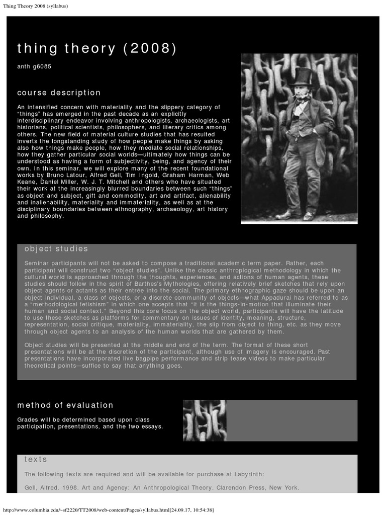 Thing Theory 2008 (Syllabus) PDF | PDF | Ethnography | Material Culture