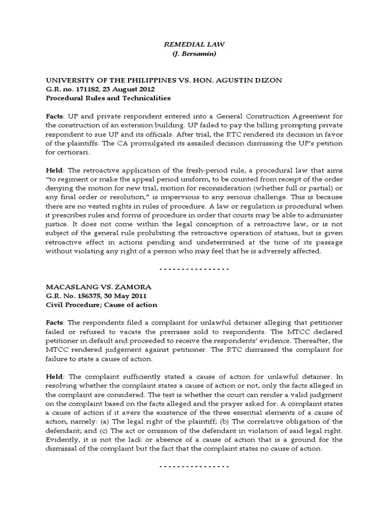 Remedial Law Final | PDF | Pleading | Complaint