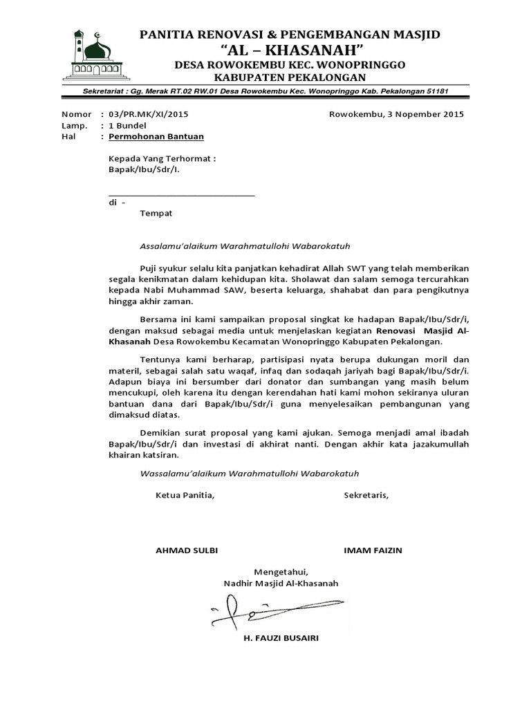Contoh Proposal Renovasi Masjid | PDF
