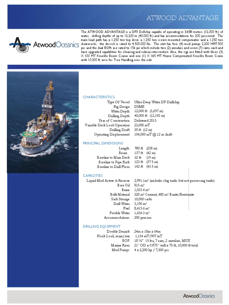 Atwood Advantage DP3 Drillship Overview | PDF | Crane (Machine ...