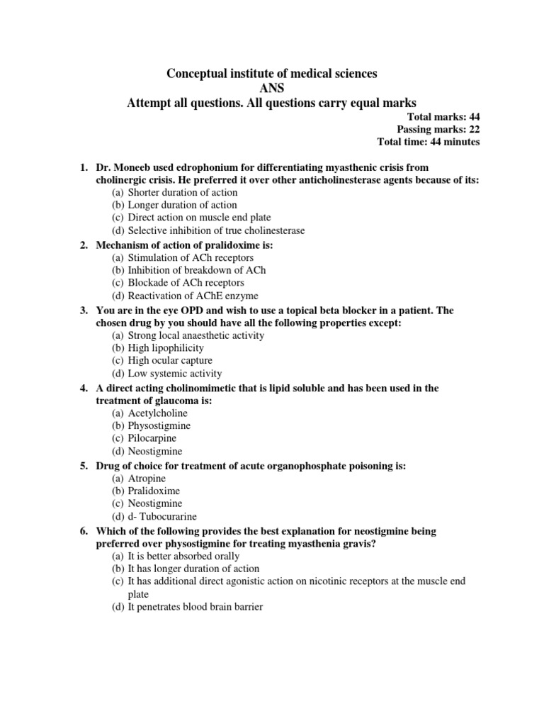 MCQs ANS 2 | PDF | Acetylcholine | Epinephrine