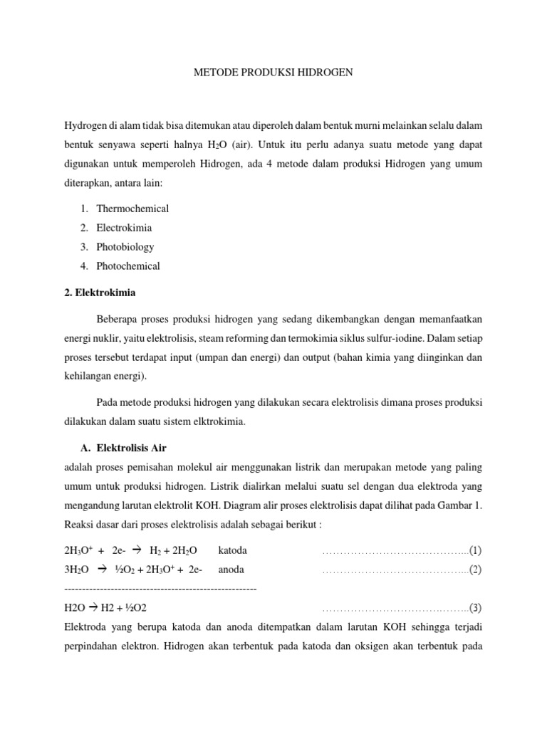 Metode Elektrolisis untuk Produksi Hidrogen | PDF