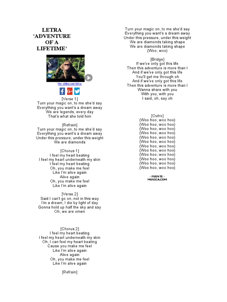 Letra 'Adventure of A Lifetime' 2 Coldplay | PDF | Song Structure | Songs