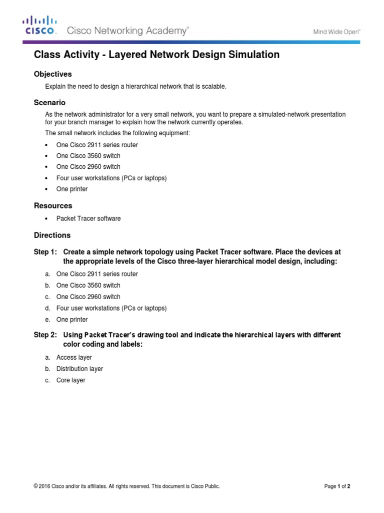 1.3.1.1 Class Activity - Layered Network Design Simulation | PDF