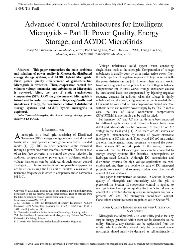 Advanced Control Architectures For Intelligent Microgrids - Part Ii: Power Quality, Energy ...