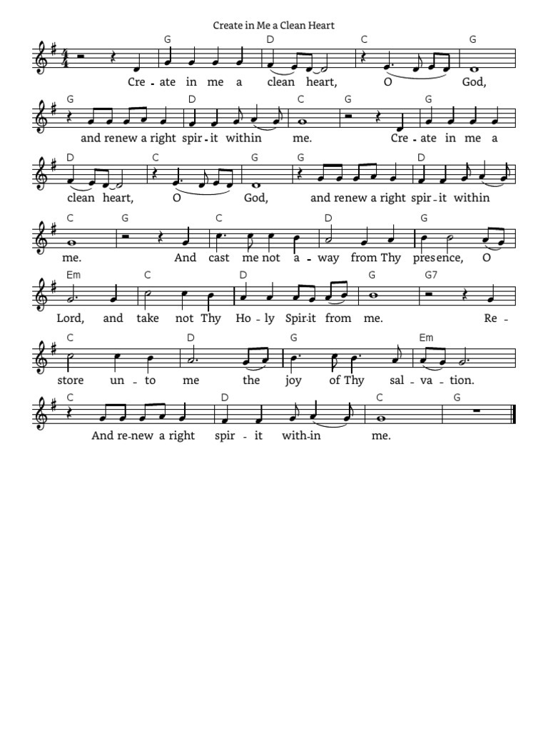 Create in Me A Clean Heart | PDF