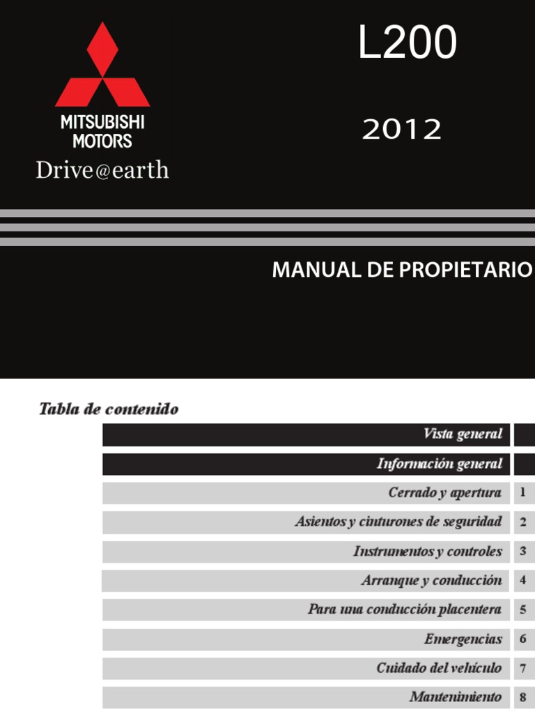Manual de Usuario Mitsubishi L200 PDF | PDF | Gasolina | Control remoto