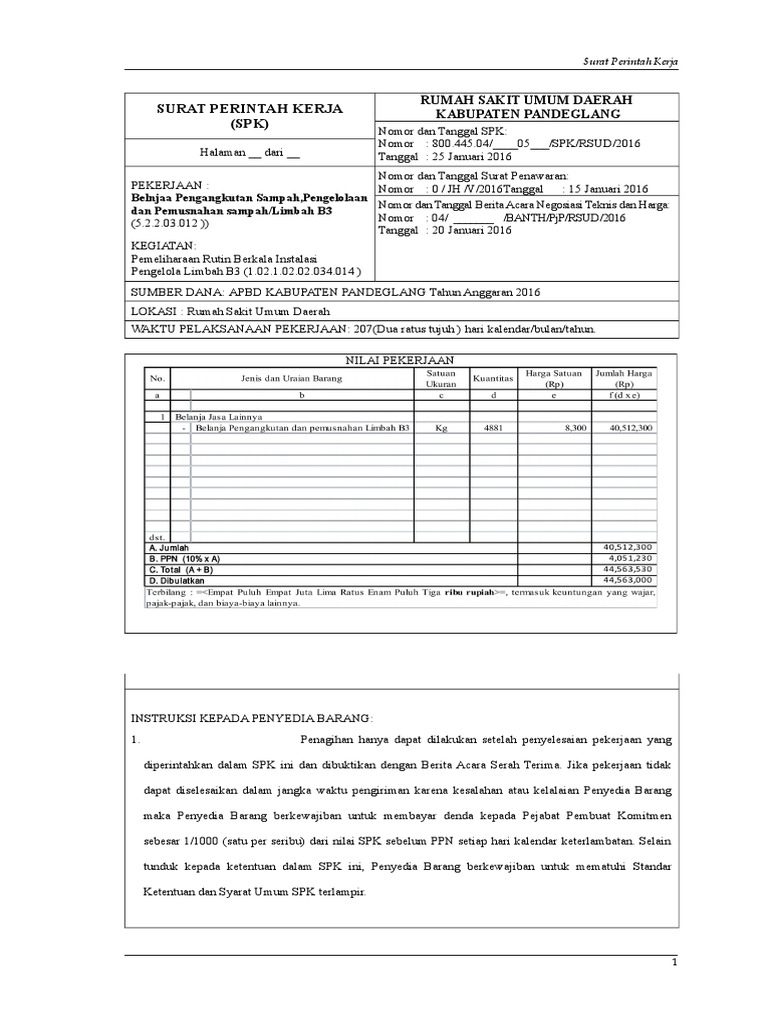 Format SPK Jalan Hiaju | PDF