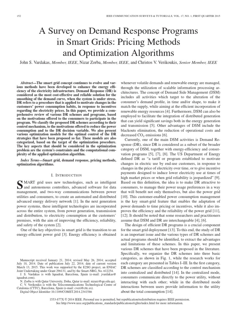A Survey On Demand Response Programs in Smart Grids - Pricing Methods and Optimization ...