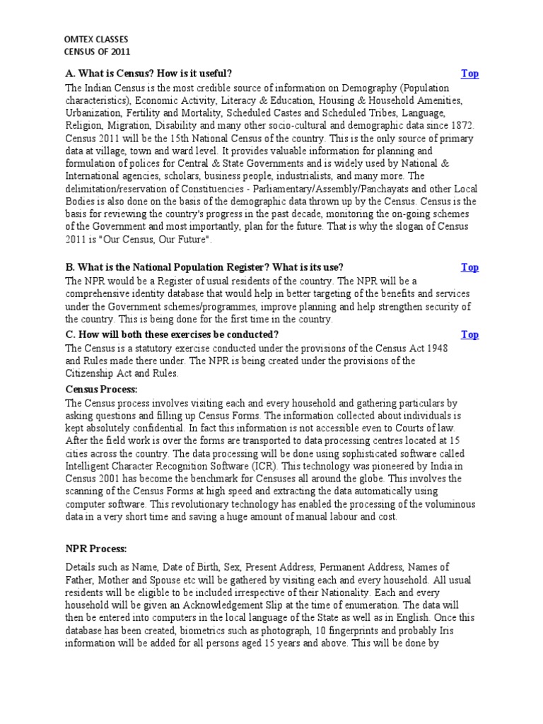 A. What Is Census? How Is It Useful?: Omtex Classes Census of 2011 ...