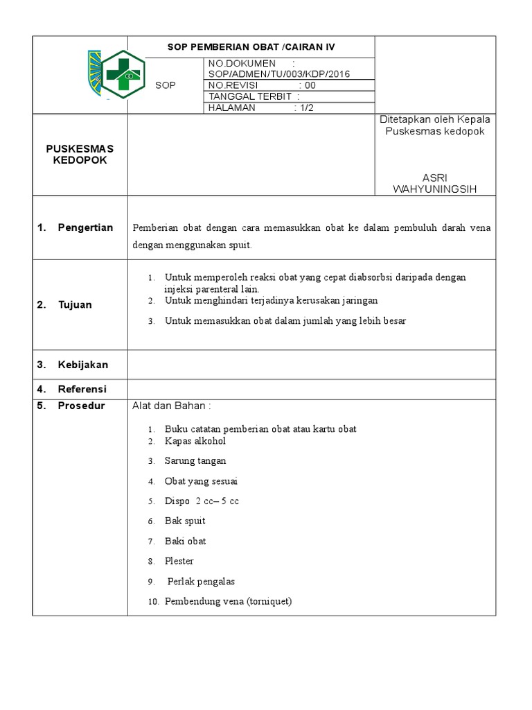 Sop Pemberian Obat IV | PDF
