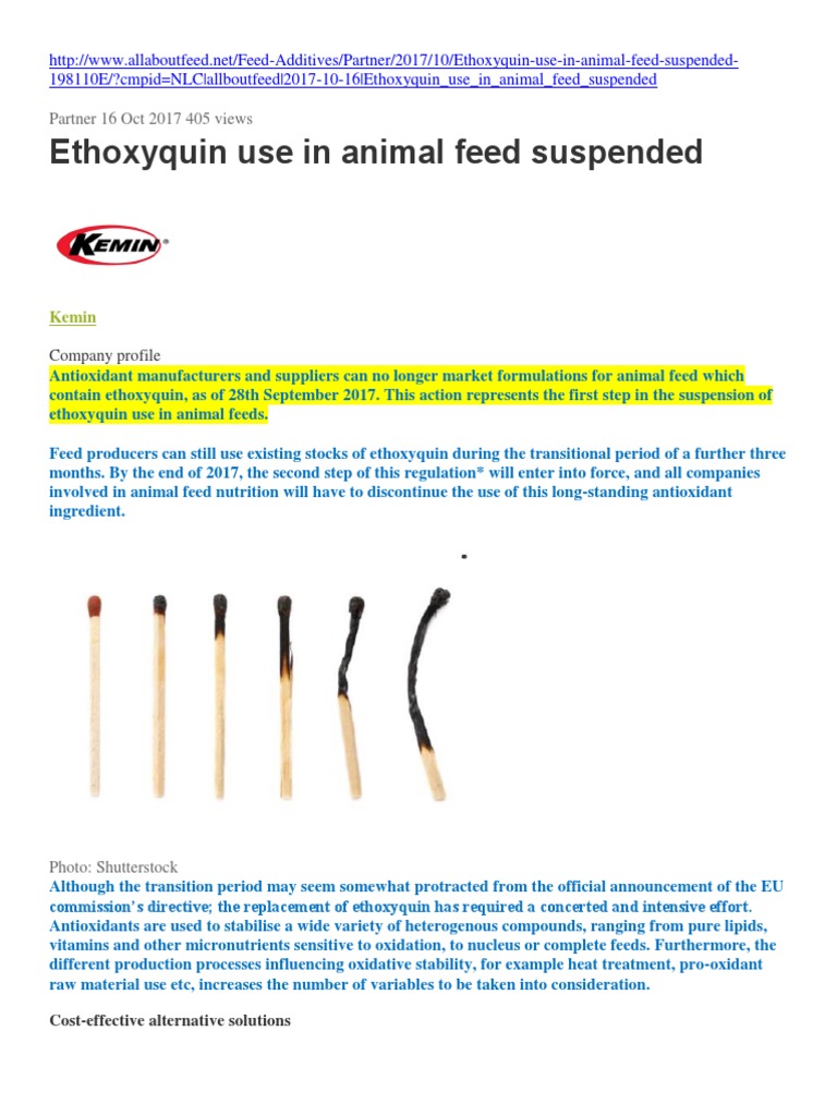 Ethoxyquin Use in Animal Feed Suspended | PDF | Animal Feed | Antioxidant