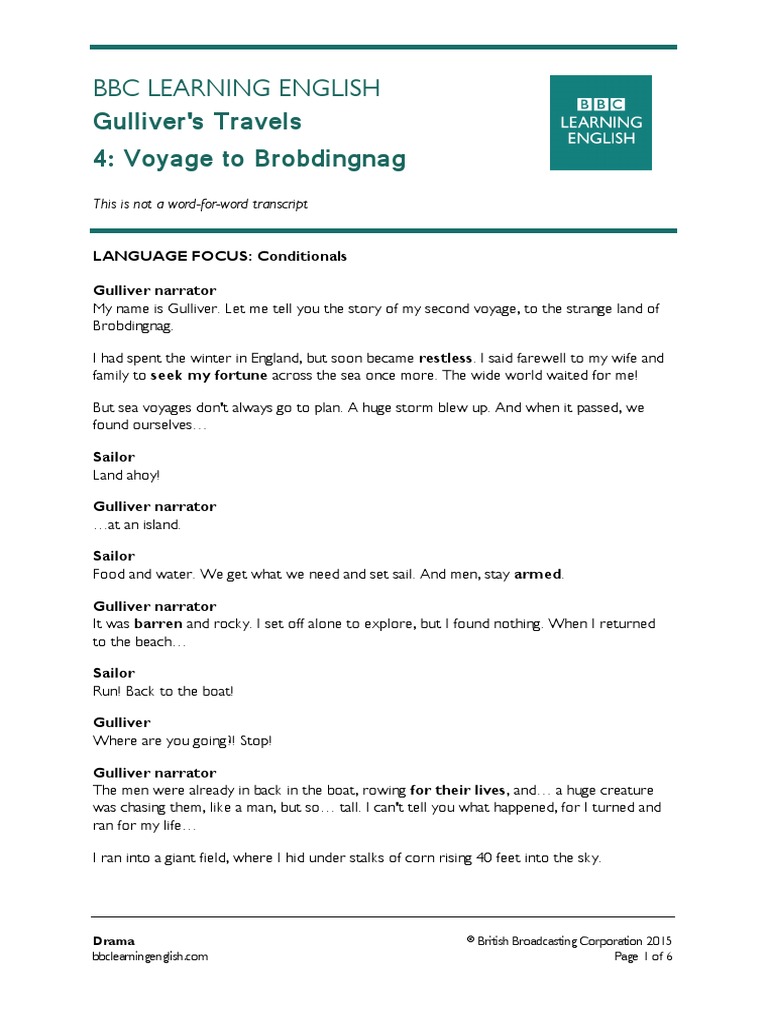 Gulliver's Travels 4: Voyage To Brobdingnag: BBC Learning English | PDF