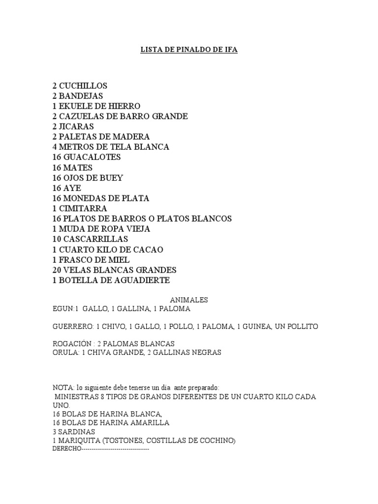 Lista de Pinaldo de Ifa | PDF