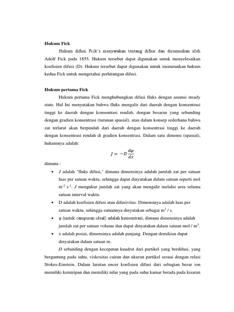 Hukum Difusi Fick | PDF