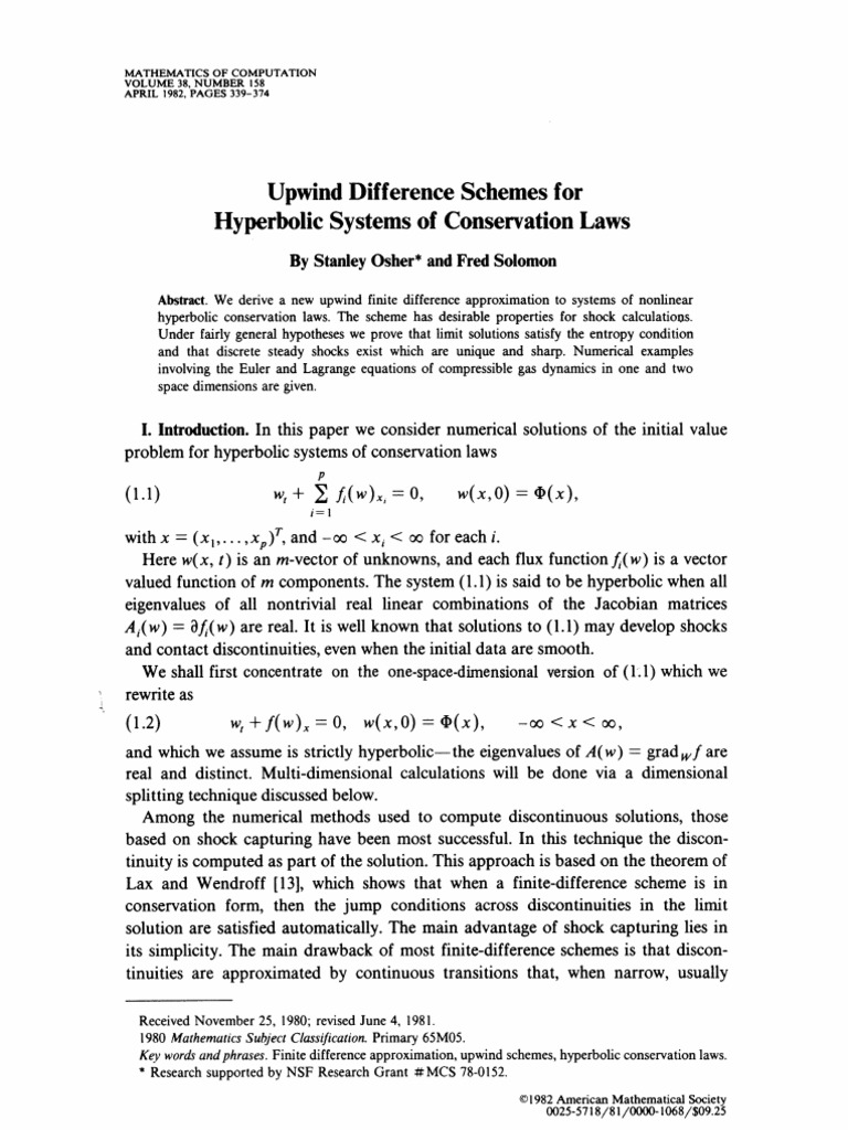 Upwind Difference Schemes For Hyperbolic Systems of Conservation Laws ...