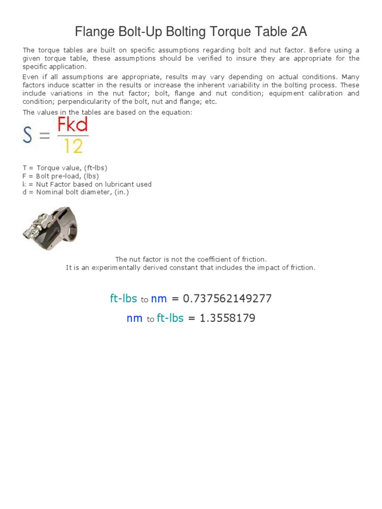 Flange Bolt-Up Bolting Torque Table 2A PDF | PDF | Nut (Hardware) | Screw