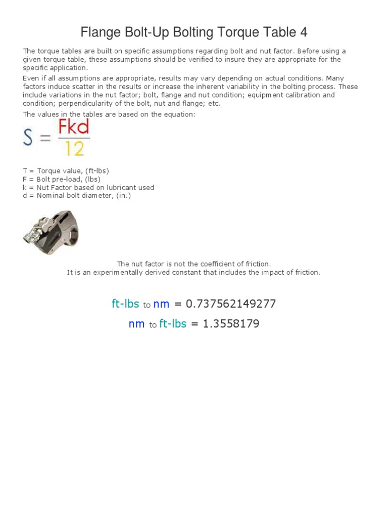 Flange Bolt-Up Bolting Torque Table 4 PDF | PDF | Nut (Hardware) | Screw
