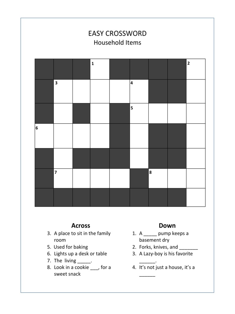 Easy Household Items Crossword | PDF | Cooking | Cuisine