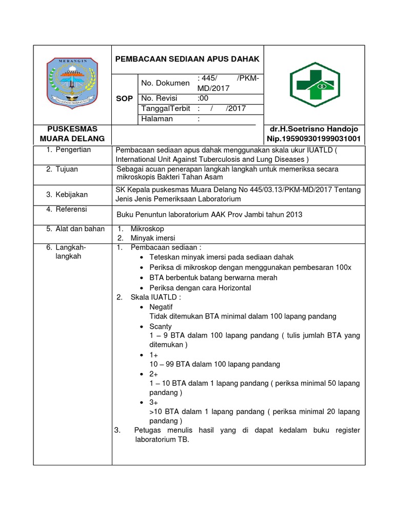Sop Bta Pembacaan Sediaan Apus Dahak