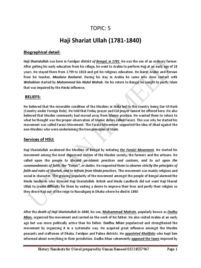 HIST TOPIC 5 Haji Shariat Ullah | PDF | Abrahamic Religions ...