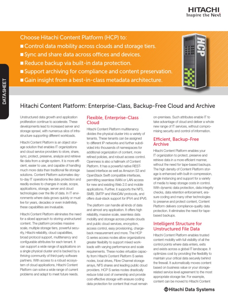 Hitachi Content Platform Datasheet | PDF | Cloud Computing | Computer Data Storage