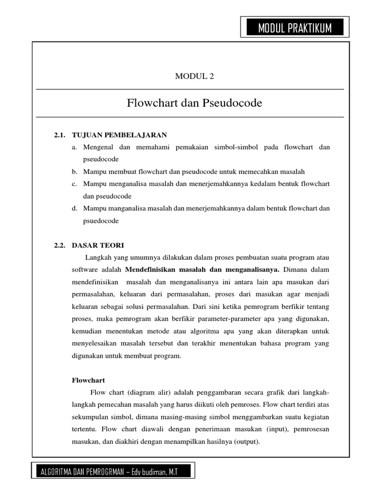Modul 2 Flowchart Dan Pseudocode Program Materi Pdf