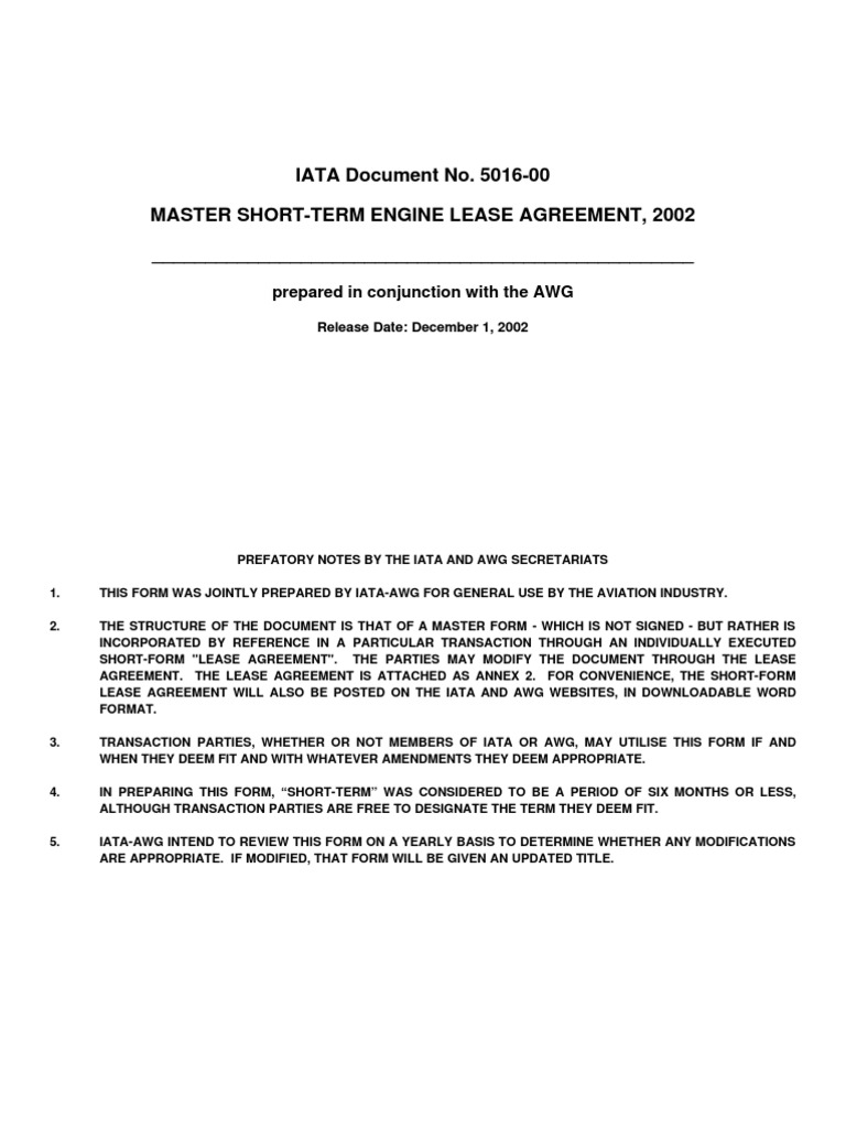 IATA Master Engine Lease | PDF | Lease | Indemnity